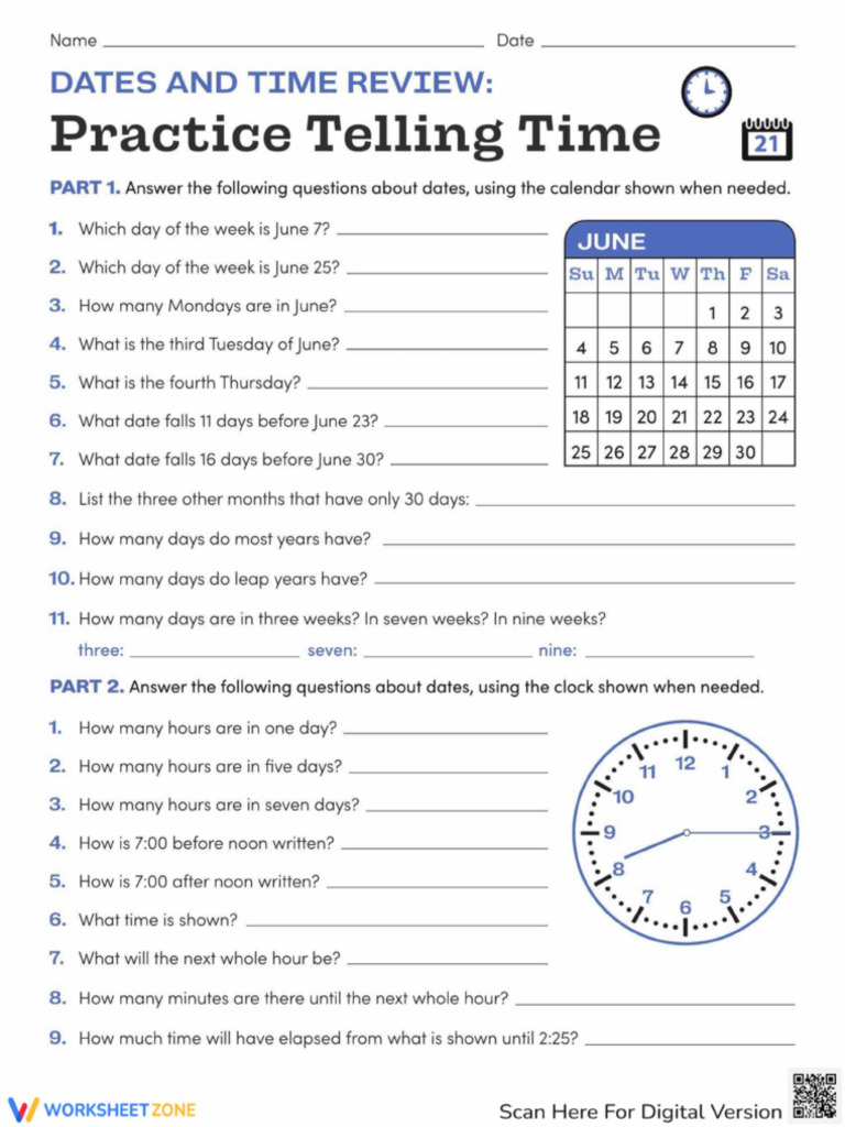 Time Review Worksheet | PDF