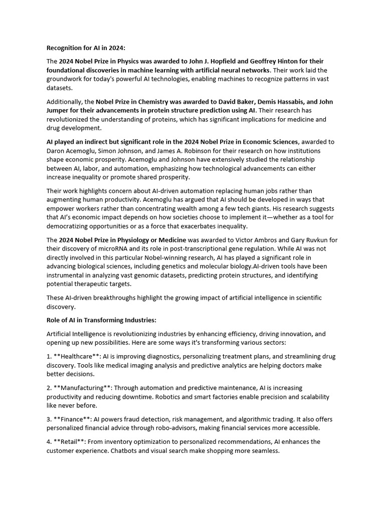 AI's Impact on 2024 Nobel Prizes | PDF | Deep Learning | Machine Learning