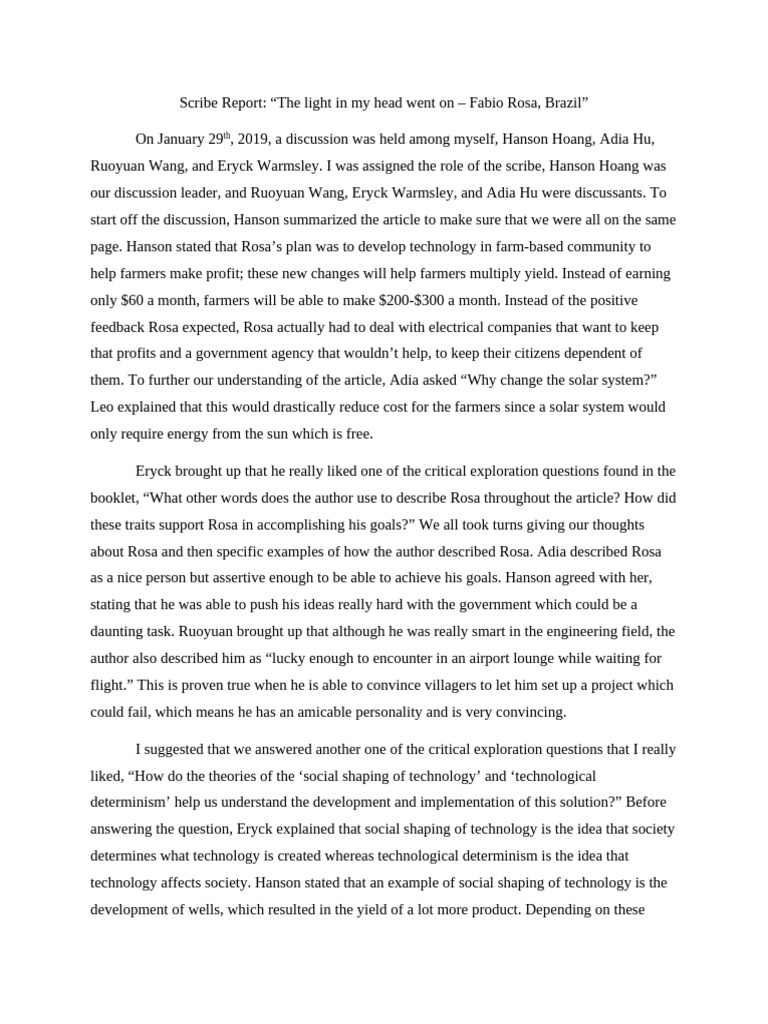 Scribe Report of Article 4.4 | PDF