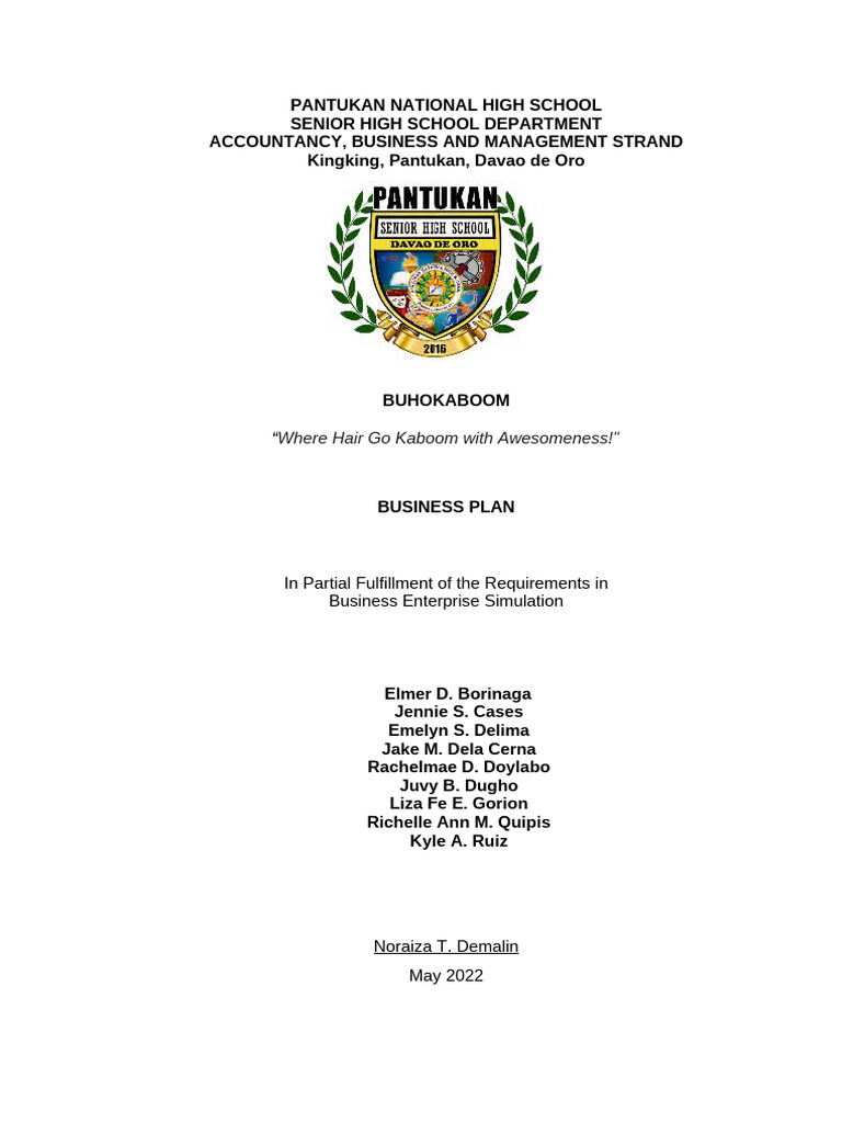 Business Plan Front Page | PDF