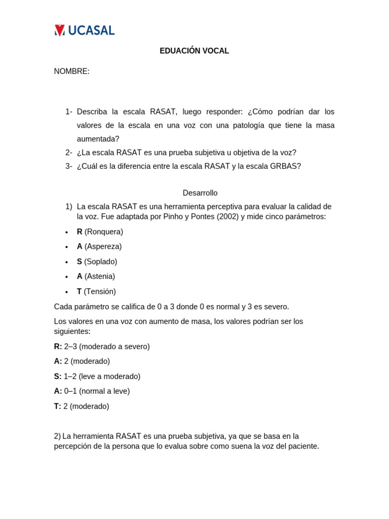 TP N°1 Escala RASAT | PDF
