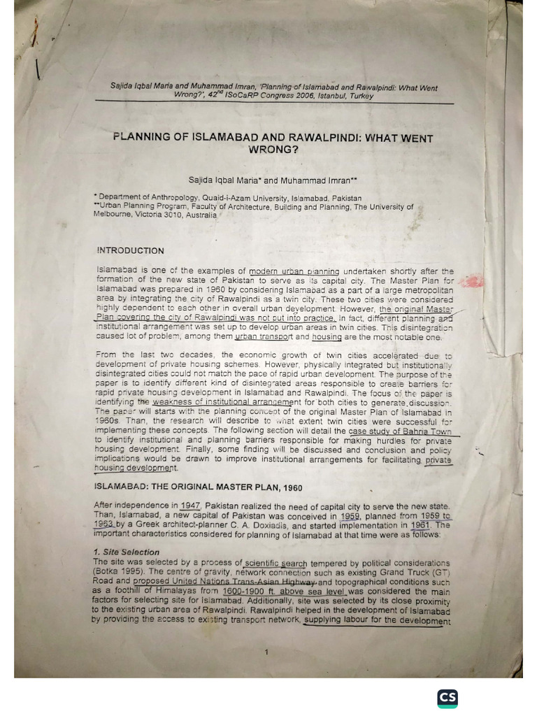 Planning of Islamabad and Rawalpindi | PDF
