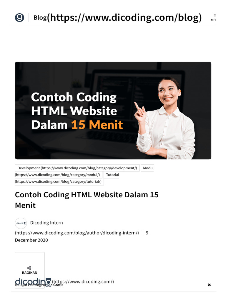 Contoh Coding HTML Website Dalam 15 Menit - Dicoding Blog | PDF