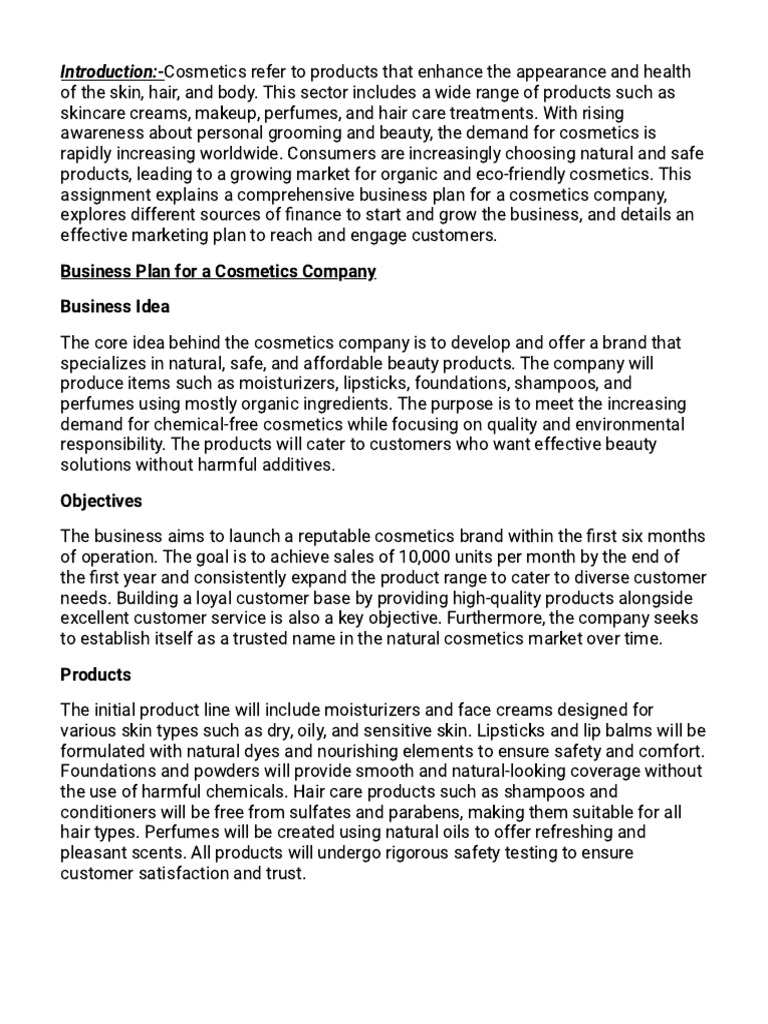 Natural Cosmetics Business Plan | PDF | Cosmetics | Interest