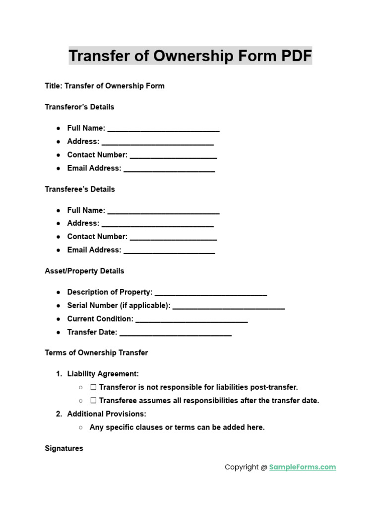 Transfer of Ownership Form PDF | PDF