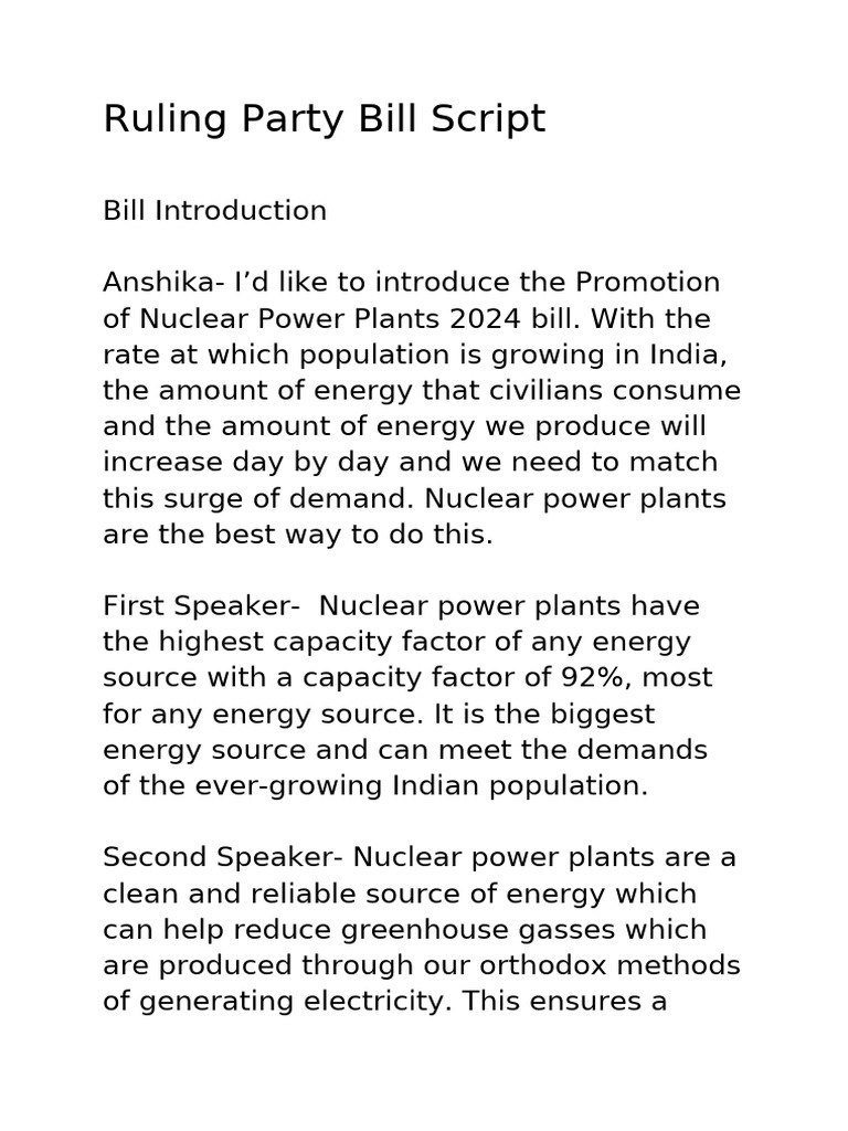 Ruling Party Bill Script | PDF
