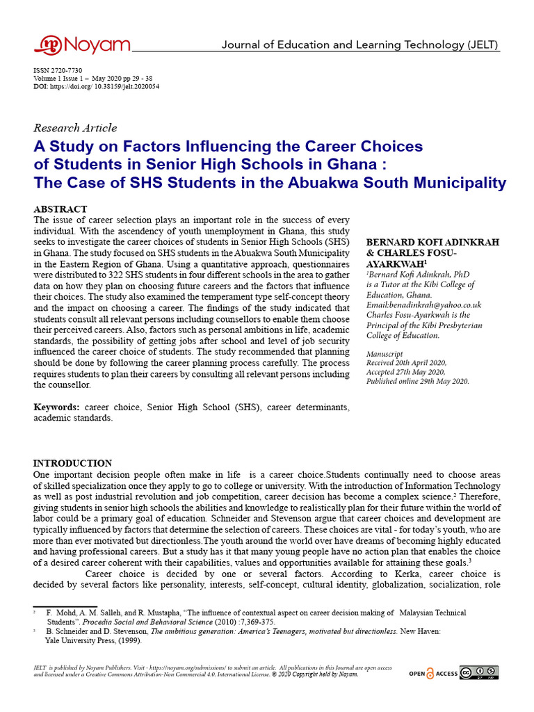 A Study On Factors Influencing The Career Choices | PDF | Spearman's ...