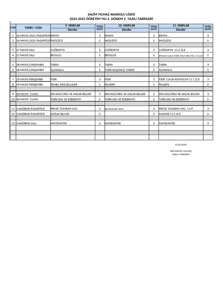 ORTAK SINAV 2. Dönem 2. Yazılı Tarihleri | PDF