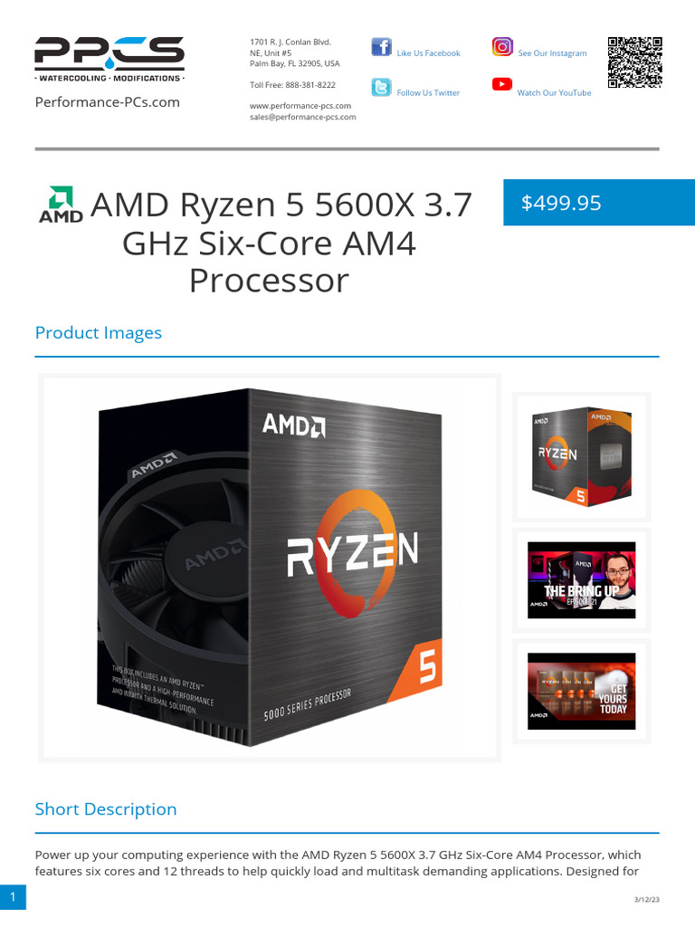 AMD Ryzen 5 5600X Processor Specs | PDF | Computer Hardware | Computer ...