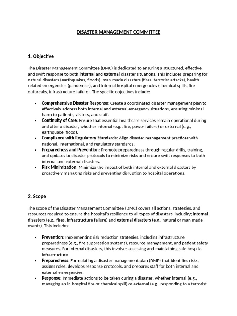 Disaster Management Committee Overview | PDF | Emergency Management ...