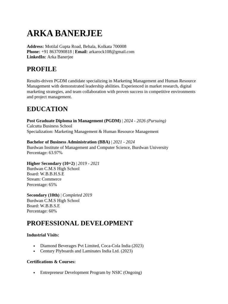 Arka Banerjee - Resume - Arka Banerjee | PDF