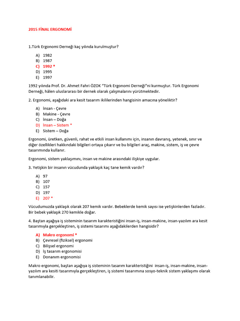 Ata Aöf Ergonomi Final Soruları | PDF