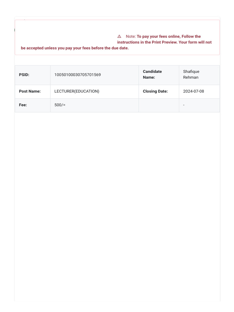 SPSC Lec Edu PITE Challan | PDF