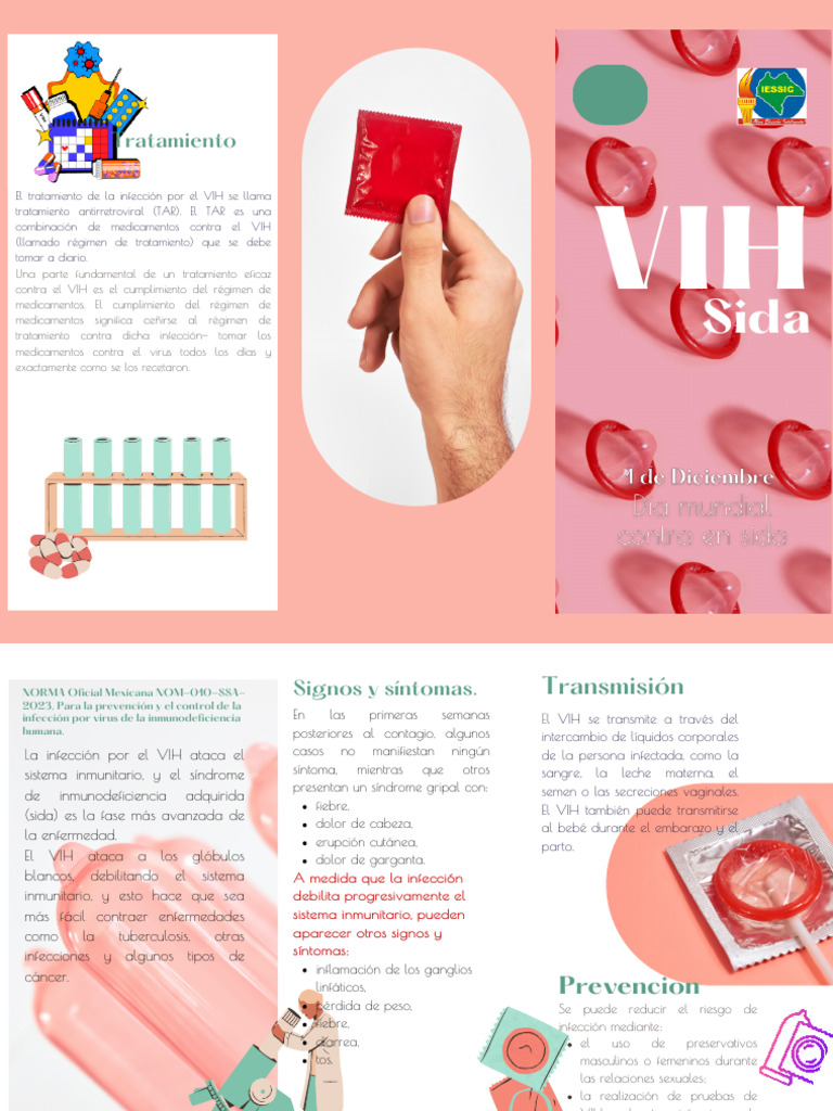 Folleto Tríptico Informativo Datos Sida Vih Sencillo Rosa Rojo Blanco | PDF | VIH / SIDA | VIH