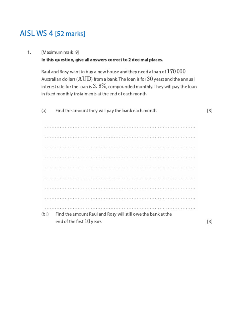MATH AI SL IBDP Workshet | PDF