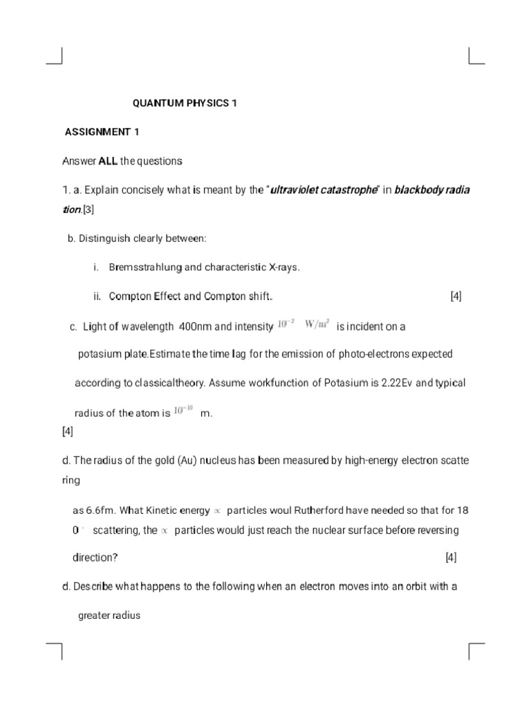 QUANTUM PHYSICS 1 ASSIGNMENT Phoenix | PDF