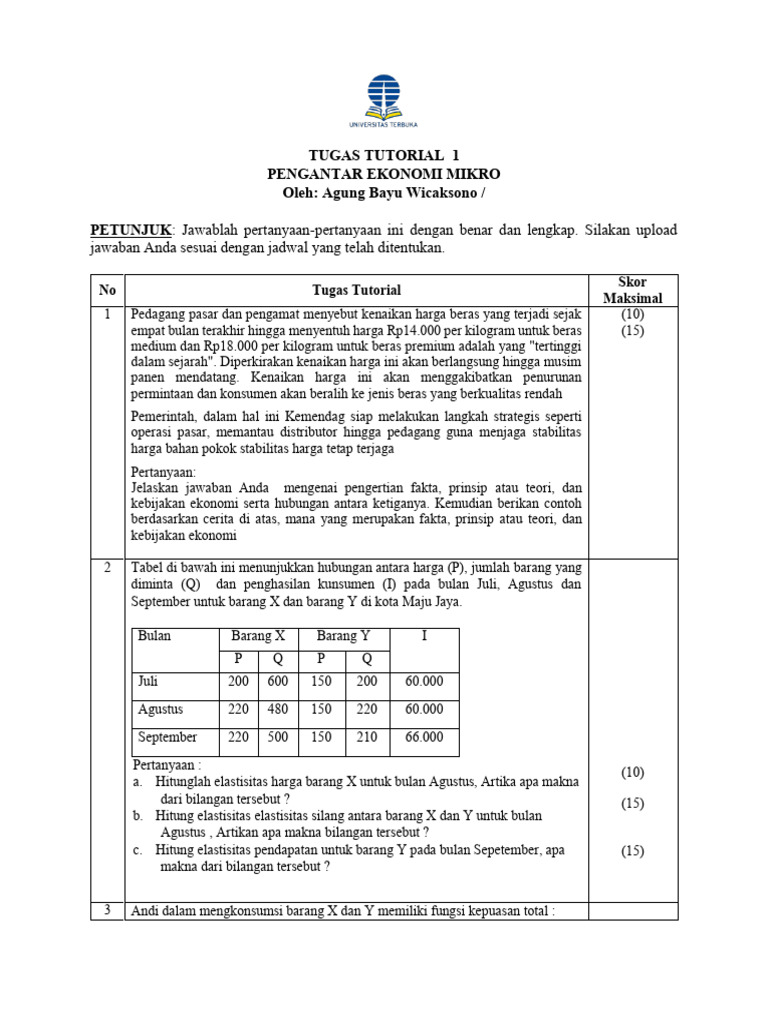 TUGAS 1 Pengantar Ekonomi Mikro | PDF