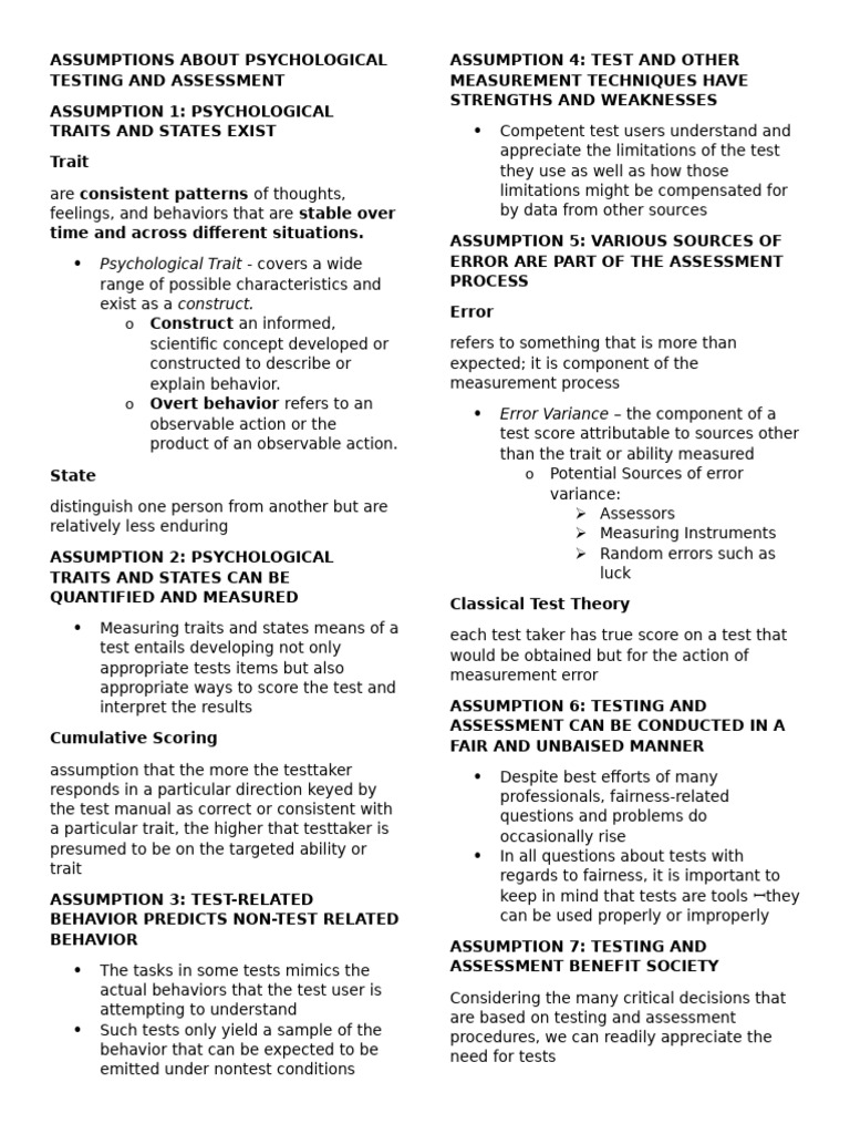 Assumptions in Psychological Assessment | PDF | Sampling (Statistics ...