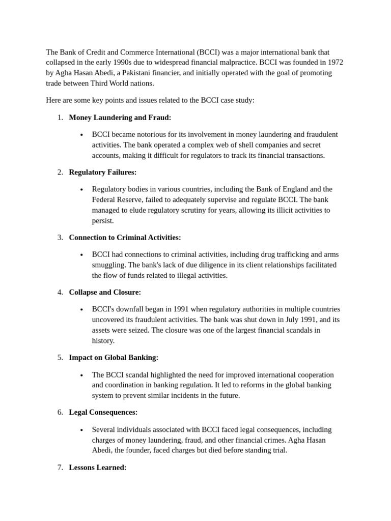 BCCI: A Case Study in Banking Failure | PDF | Corporate Governance ...