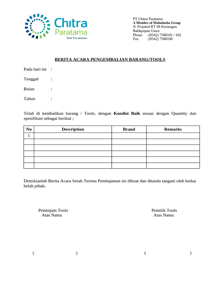 Form BAST - Pengembalian Tools | PDF