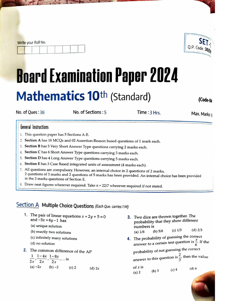 Board Examination Paper 2024 | PDF | Multiple Choice | Circle