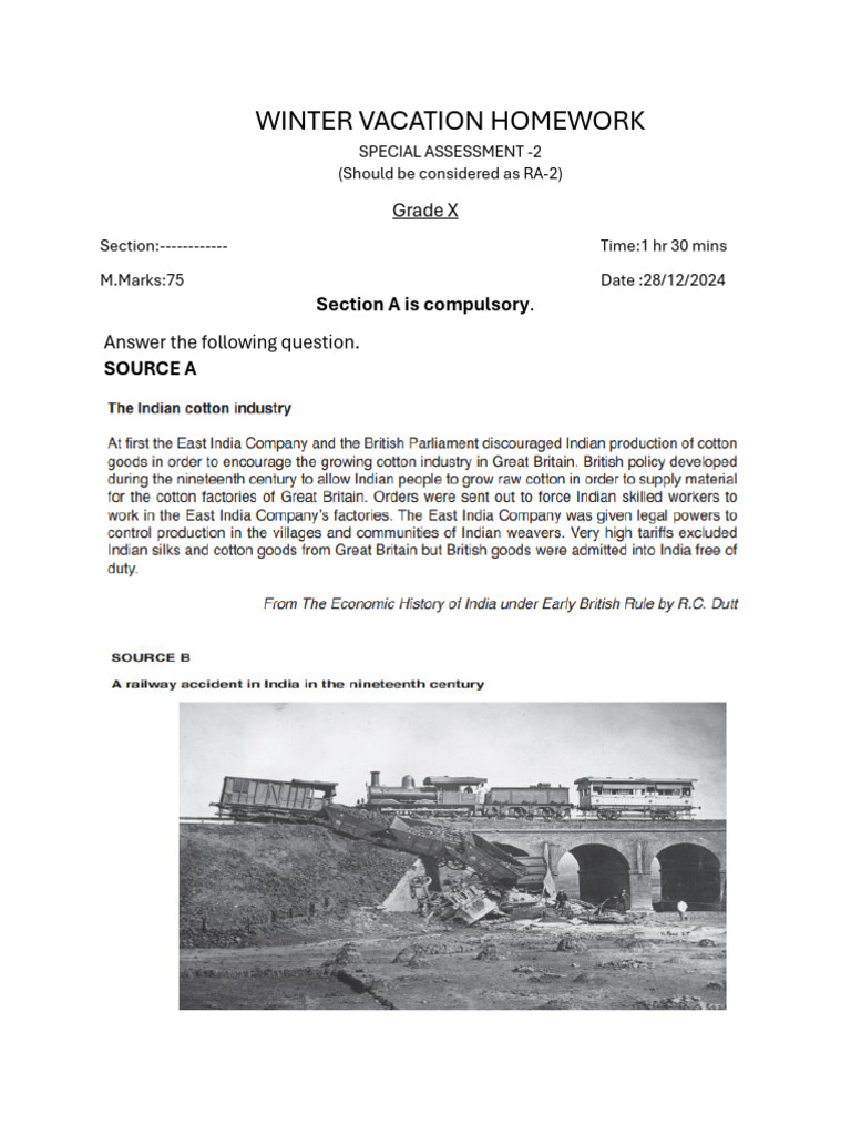 Paper 2 WINTER VACATION HOMEWORK QUESTION | PDF | British Raj ...