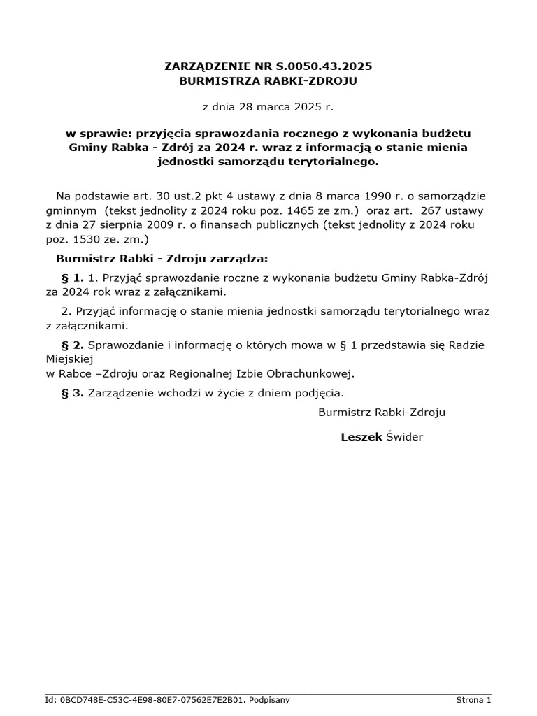 Sprawozdanie Budżet 2024 Rabka Zdrój | PDF