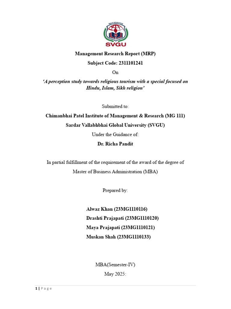 MRP - Final Report - R1 - 23-04-2025 | PDF | Tourism | Pilgrimage