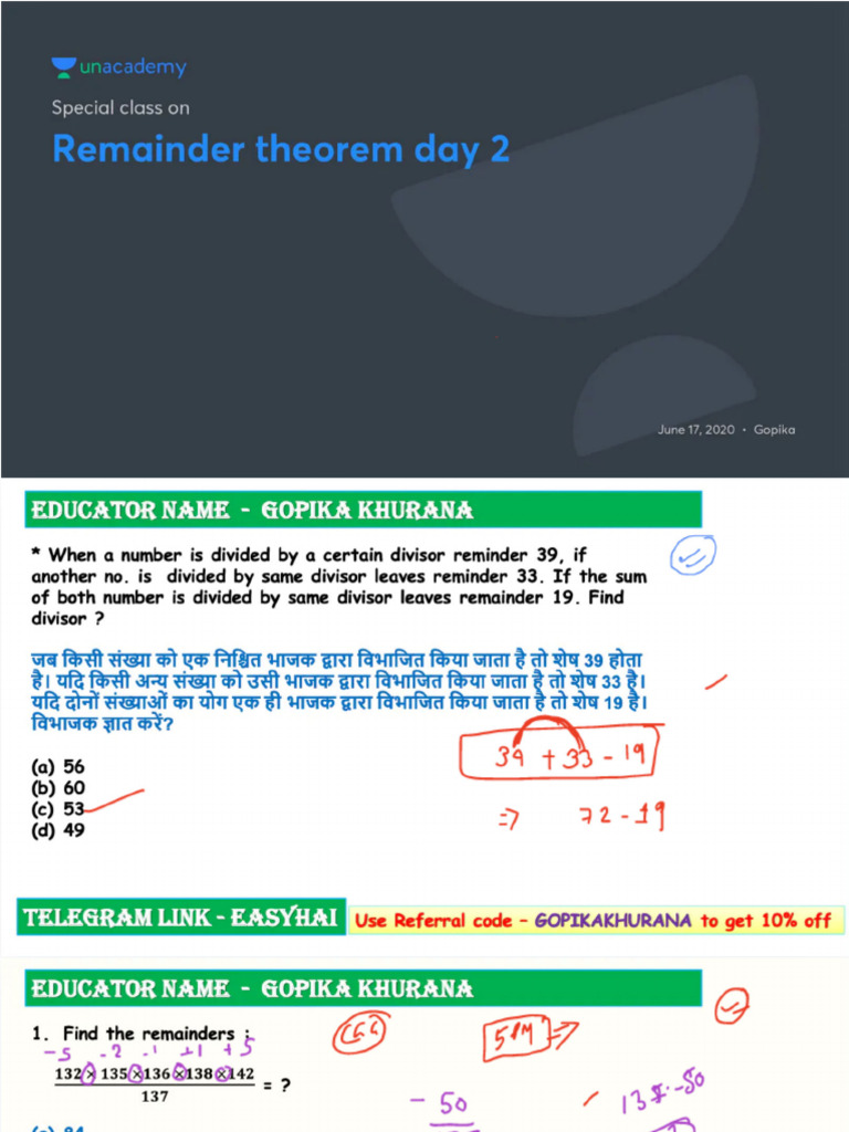 Remainder Theorem Day 2 With Anno | PDF