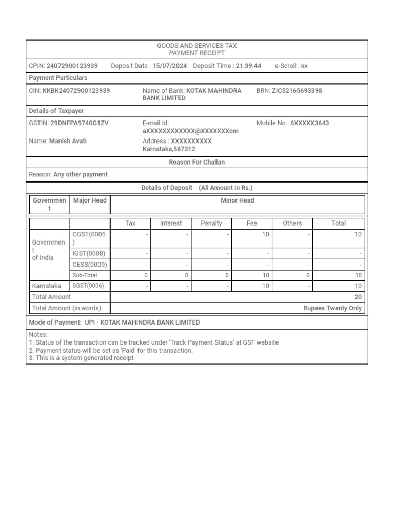 GST Challan Receipt | PDF