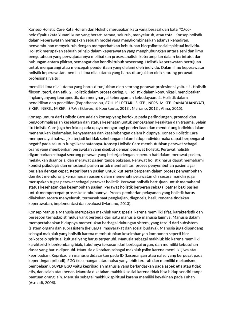 Konsep Holistic Care Kata Holism Dan Holistic Merupakan Kata Yang Berasal Dari Kata | PDF