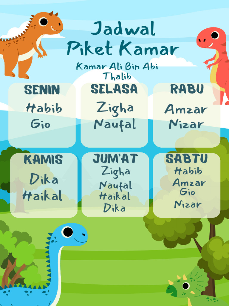 Hijau Dan Biru Dekorasi Cartoon Dino Jadwal Piket Kelas Dokumen A4 | PDF