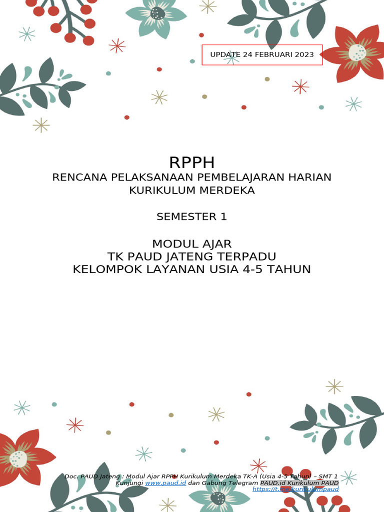 Modul Ajar RPPH TK A 4 5 Tahun Kurikulum Merdeka Smt1 | PDF