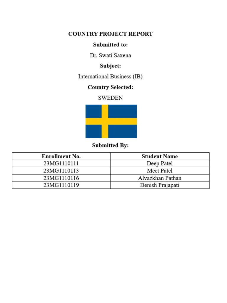 Country Project Report - Sweden | PDF | Sweden | Customs