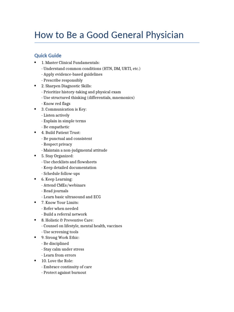 How To Be A Good General Physician | PDF