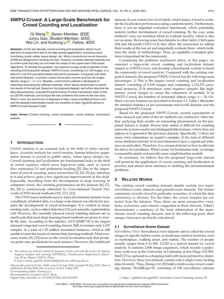 NWPU-Crowd A Large-Scale Benchmark For Crowd Counting and Localization | PDF | Unmanned Aerial ...