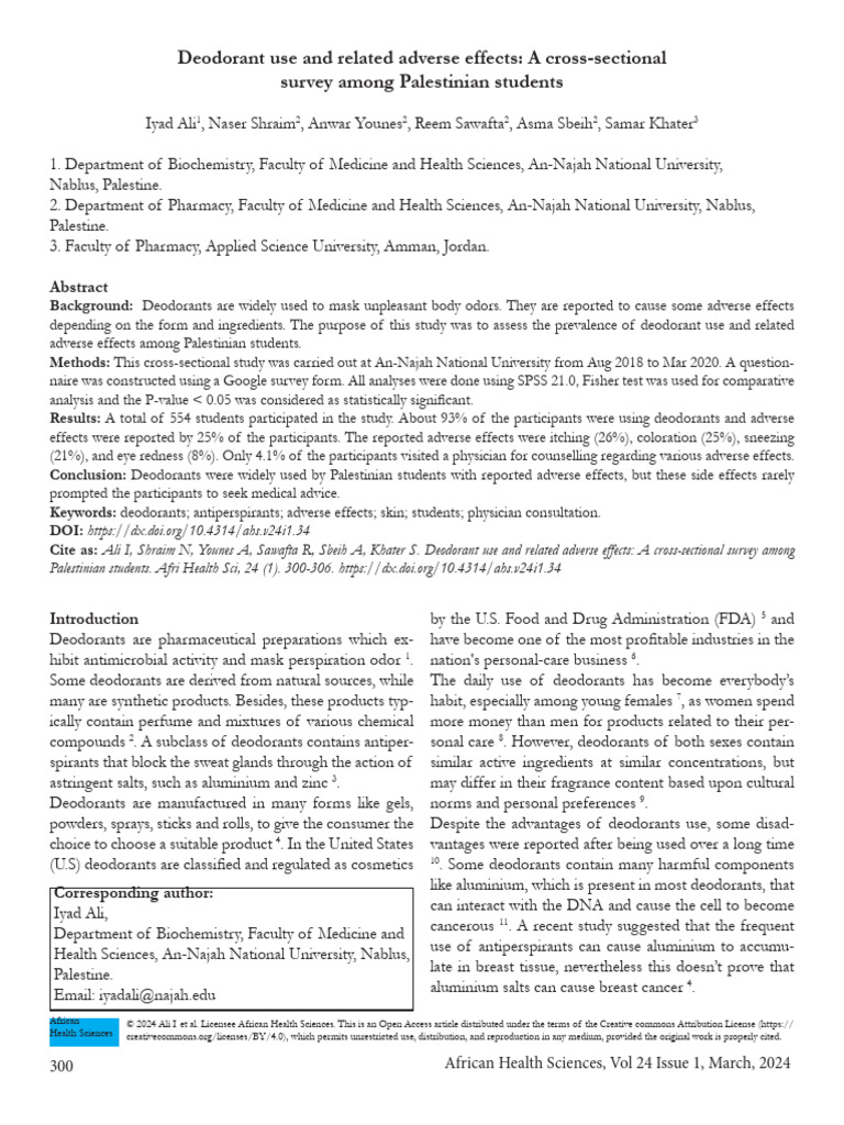 Deodorant Use and Adverse Effects in Students | PDF