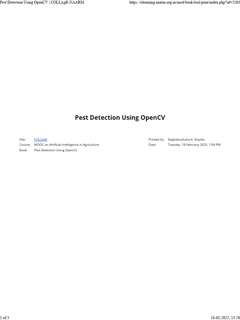 Pest Detection Using OpenCV - COLLAgE-NAARM | PDF