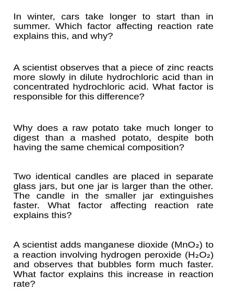 Factors Affecting Rates of Reaction | PDF