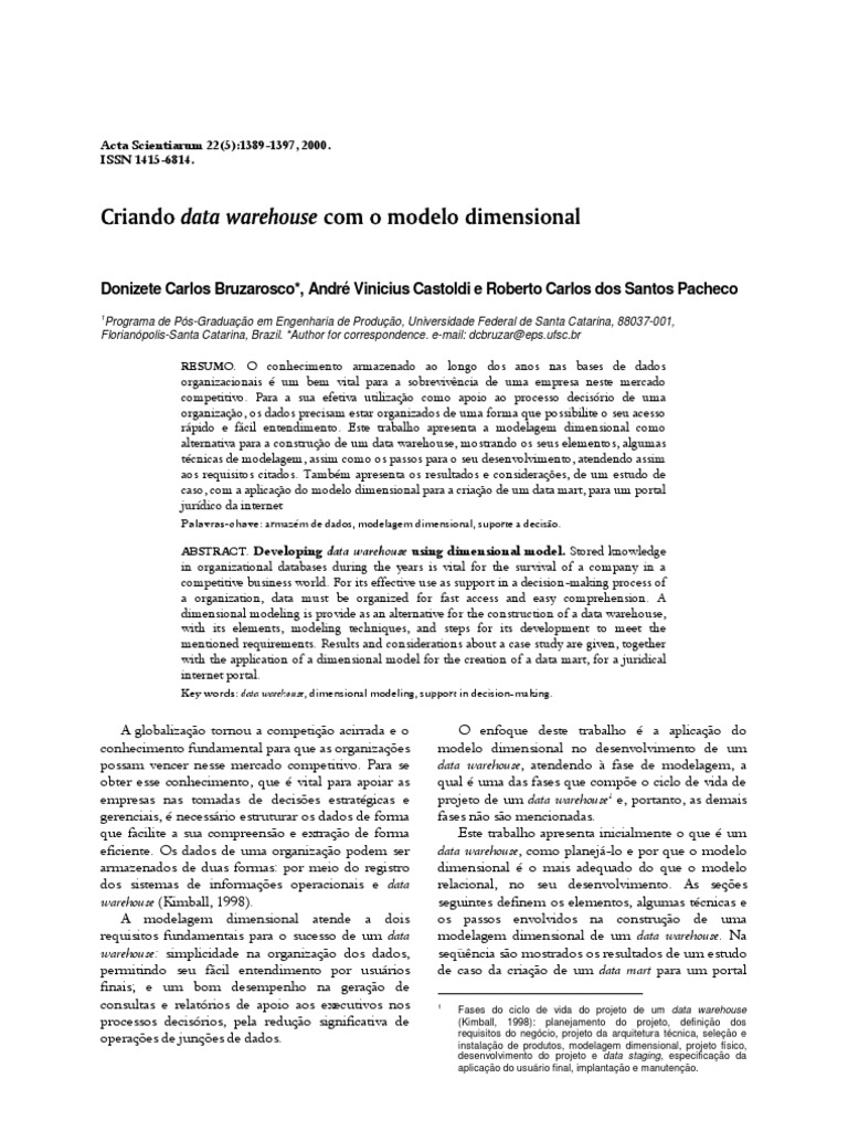 BI Modelagem Dimensional | PDF | Armazém de dados | Dados