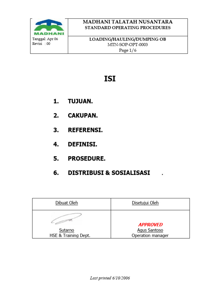 Microsoft Word - SOP-0003 PEMUATAN-PENGANGKUTAN-PEMBUANGAN | PDF