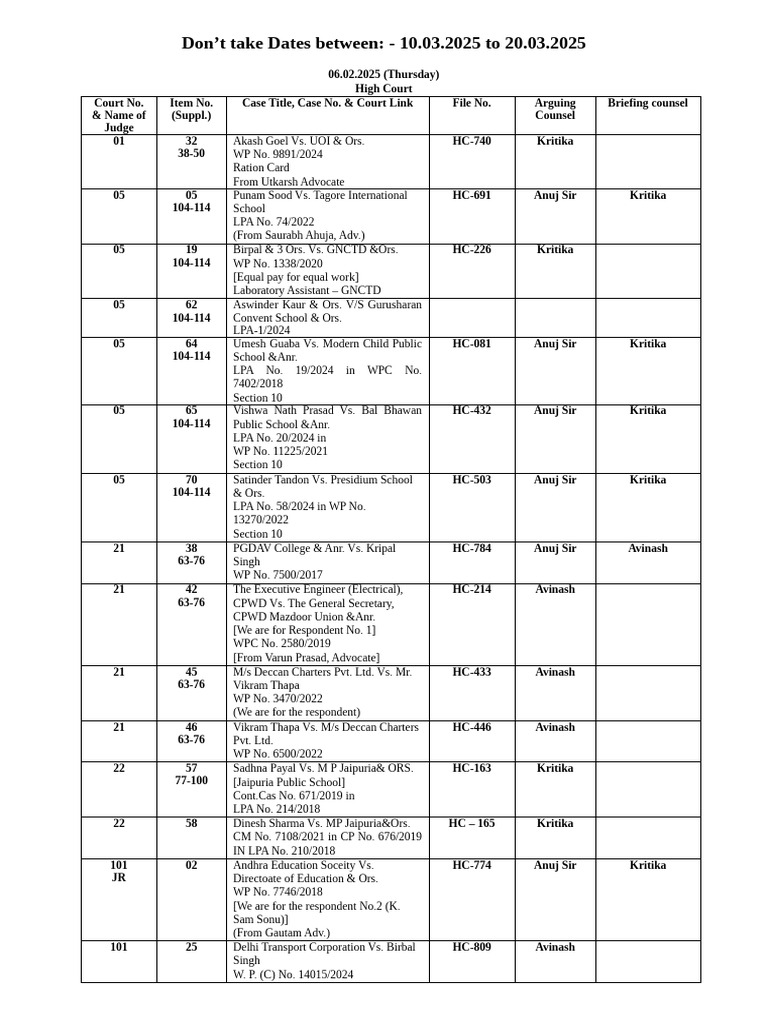 Himachal High Court Daily Cause List | PDF