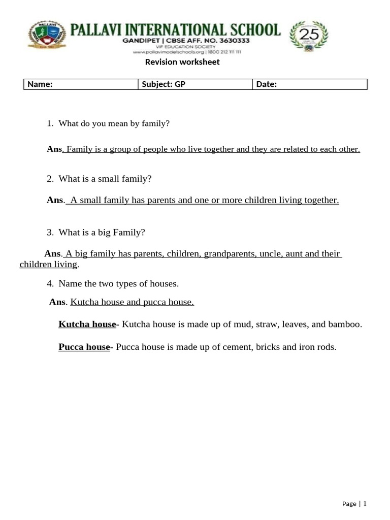 Family and House Types Worksheet | PDF