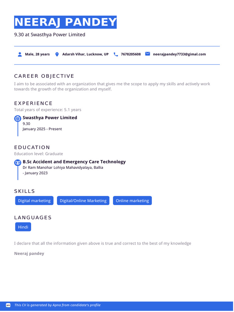 Neeraj Pandey Resume Apna | PDF
