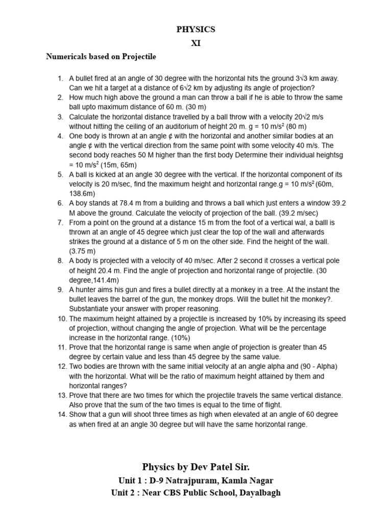 Numerical Based On Projectile | PDF | Projectiles | Bullet