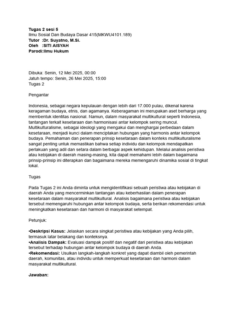 Tugas 2 Sesi 5 Ilmu Sosial Dan Budaya Dasar | PDF