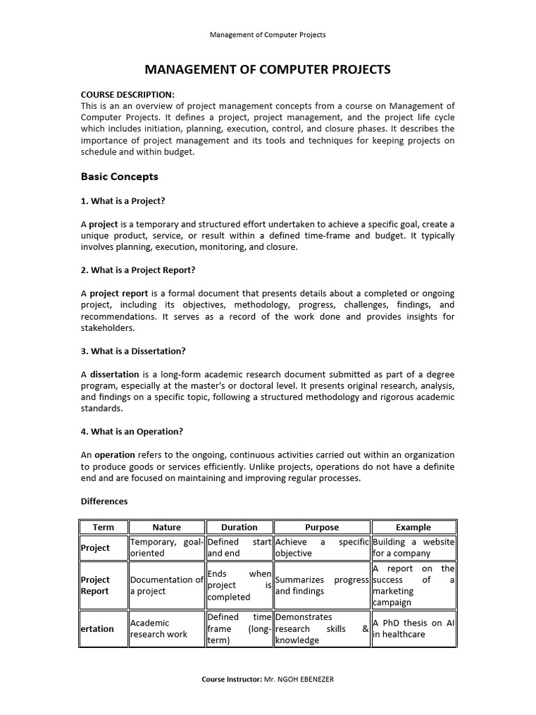 Management of Computer Projects | PDF | Project Management