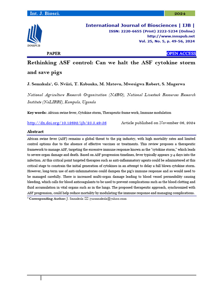 Rethinking ASF control: Can we halt the ASF cytokine storm and save ...