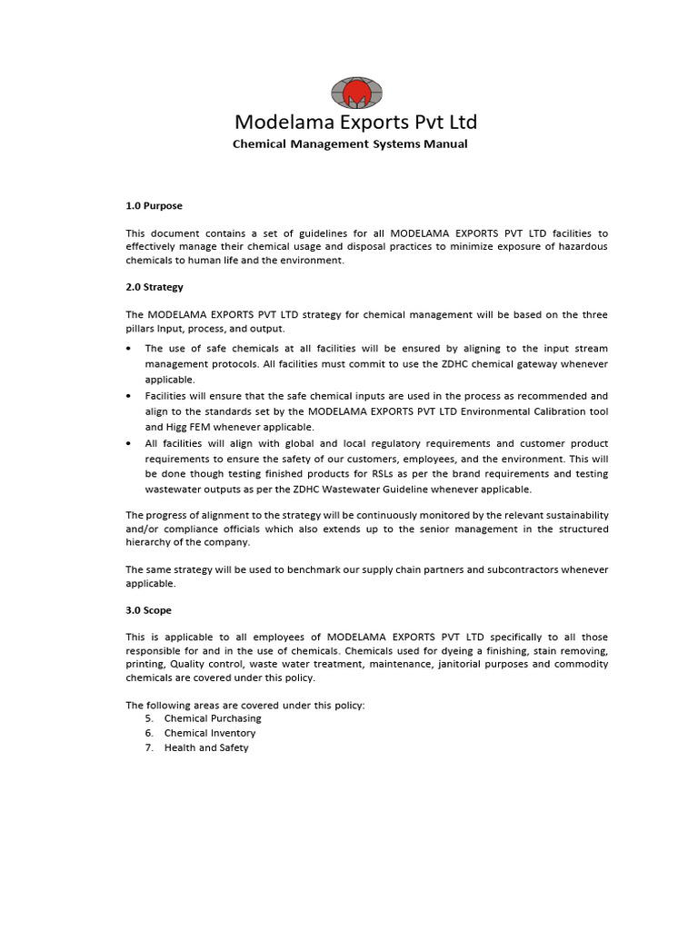 Chemical Management System Manual | PDF