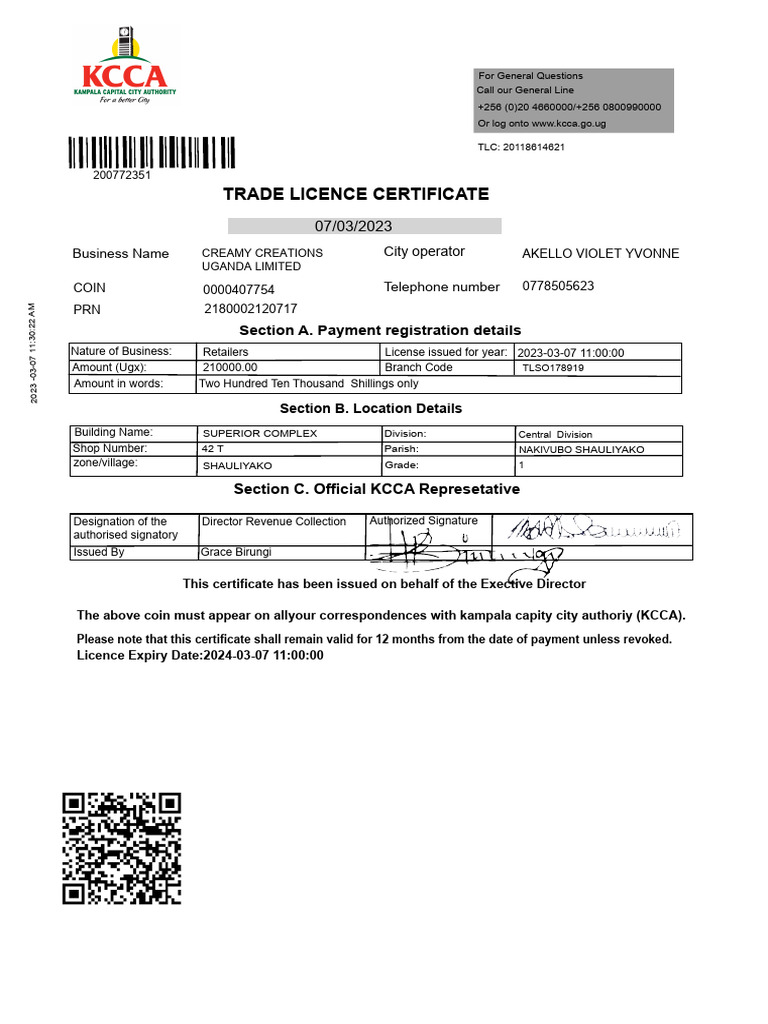 Kcca Certificate 1 Creamy 5 | PDF